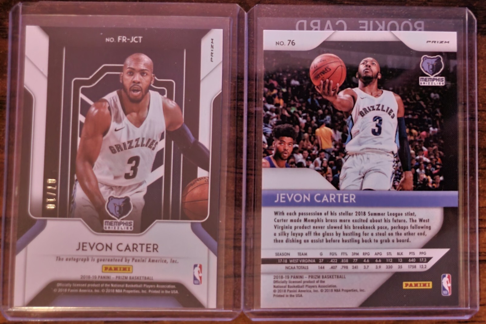 2018 Panini Prizm Jevon Carter GOLD AUTO RC /10 FB With Pink Ice Base ...