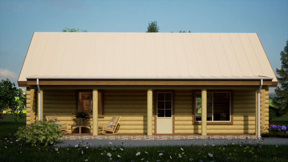 LOG CABIN HOME shell kit logs 1266 sq.ft 36' x 24' with loft and porch ...