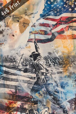 Flag and historical war scenes collage watercolor Art 4x6 Print | eBay