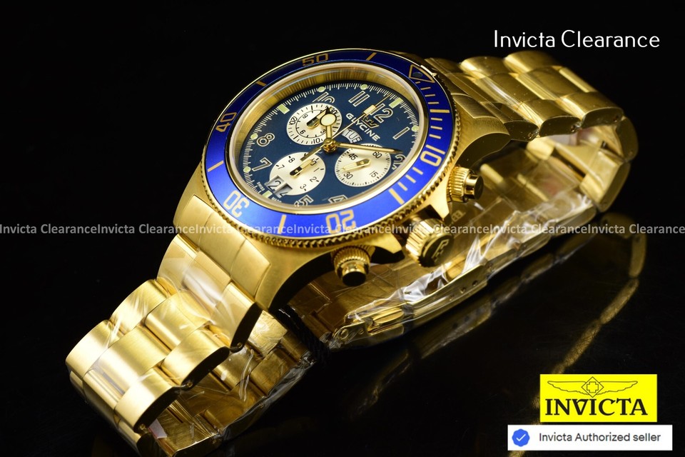 GLYCINE Combat Sub Blue Dial Gold SS Chronograph 42mm Swiss Watch ...