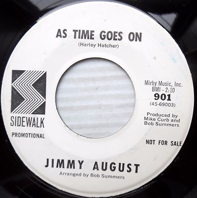 JIMMY AUGUST popcorn rock country promo 45 AS TIME GOES ON CROSS THE ...