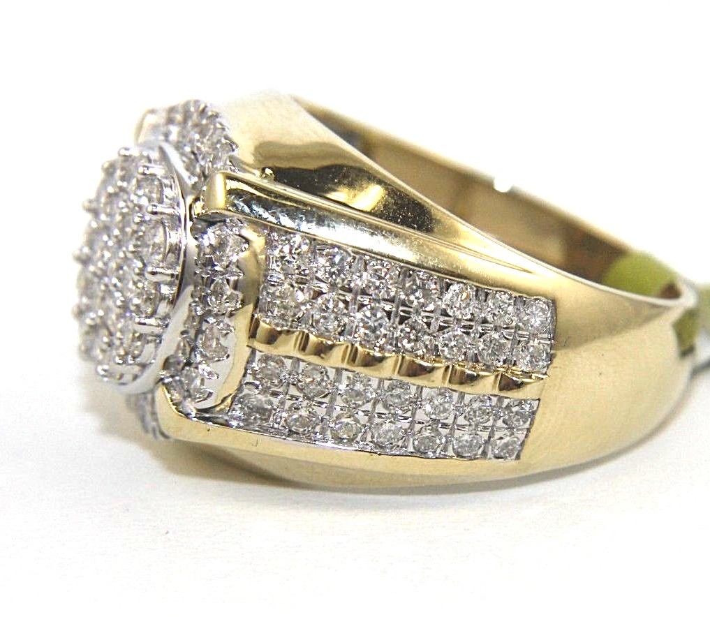 Natural Round Diamond Cluster Wide Men's Ring Band 14k Yellow Gold 2 ...