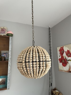 Handmade Wood Bead Chandelier - Farmhouse Chic- Boho Style Ceiling ...