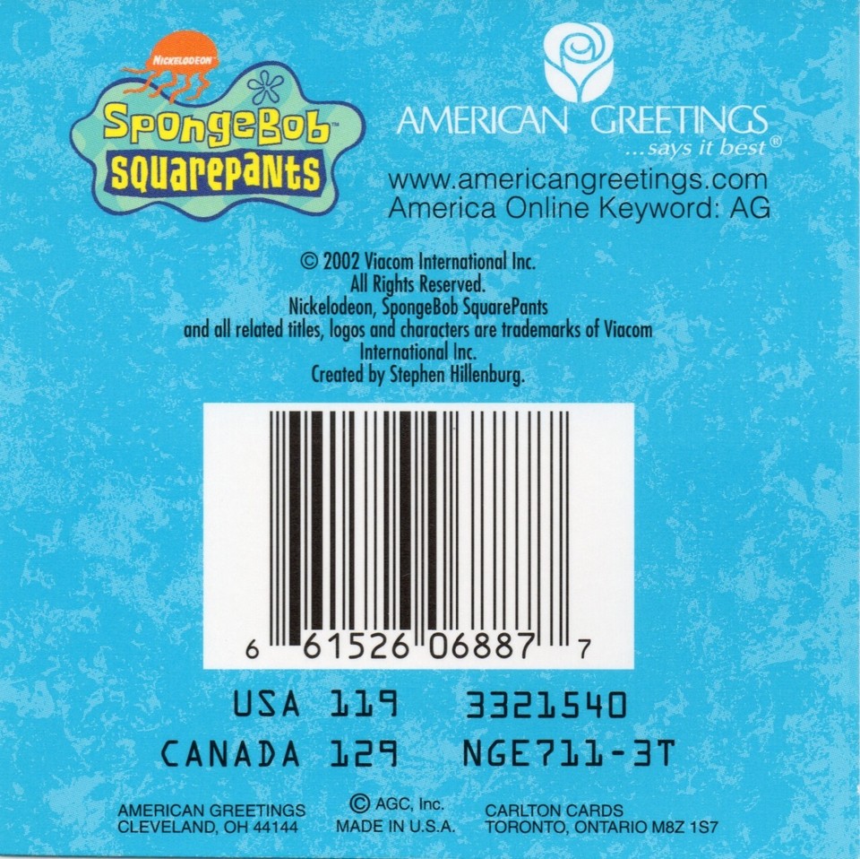 SPONGEBOB SQUAREPANTS Mini Gift Enclosure Card + Envelope by American ...