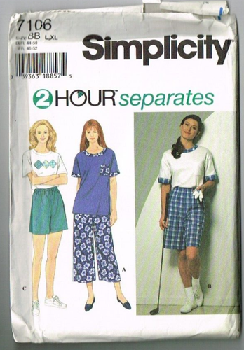 Top Pants Shorts Pattern Simplicity 7106 2 Hour Separates Sizes L XL ...