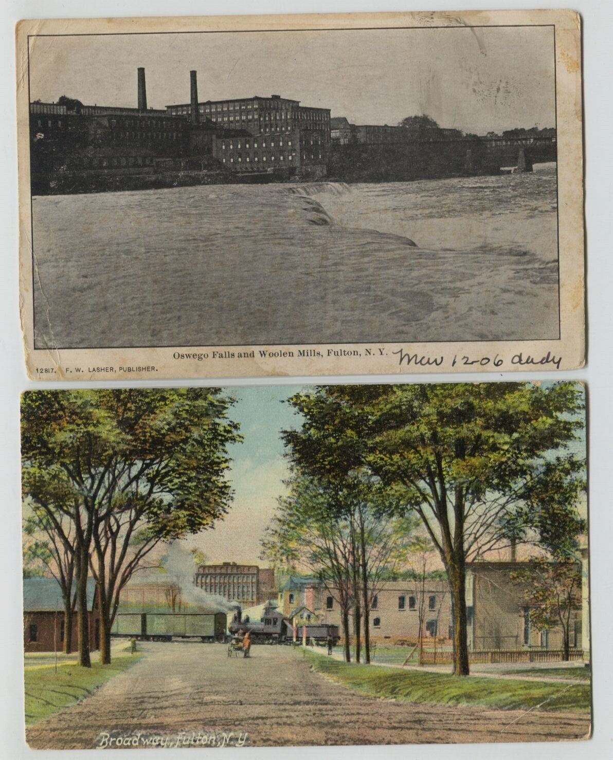 2 1910 era Fulton New York Postcards Train Street Woolen MIlls | eBay