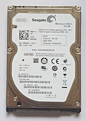 160 GB SATA Seagate Momentus 5400.6 ST9160314AS 8MB HDD 2.5" interne ...