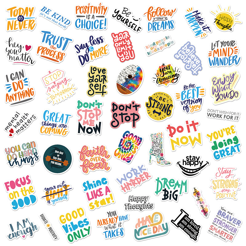 50pcs Inspirational Stickers Motivational Phrases Life Quotes Decals ...