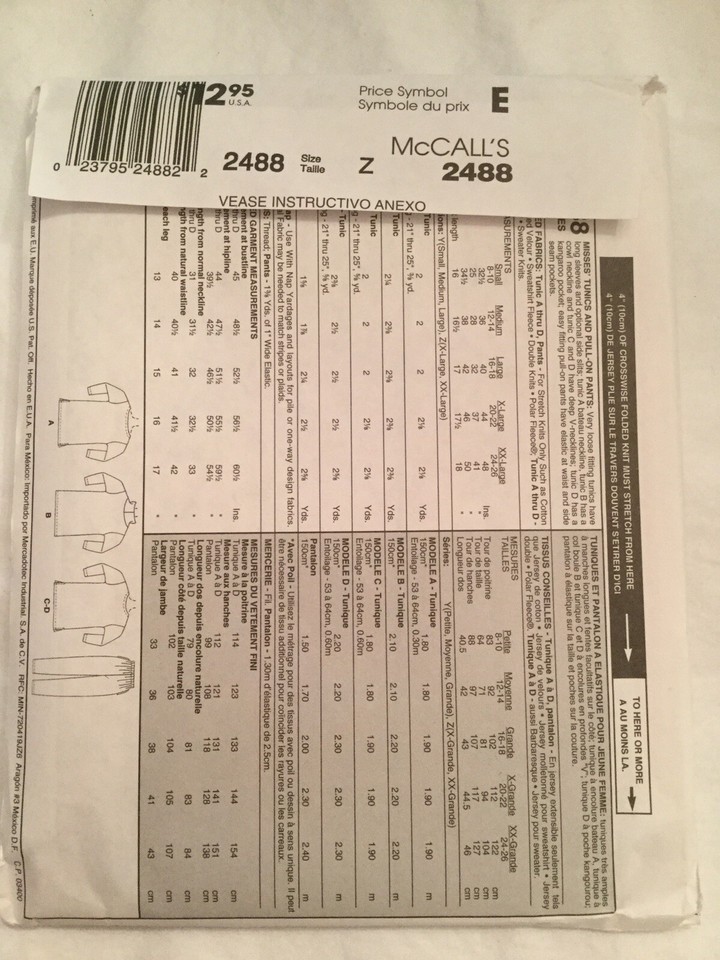 McCall’s Sewing Pattern 2488 Tunic Pants uncut | eBay
