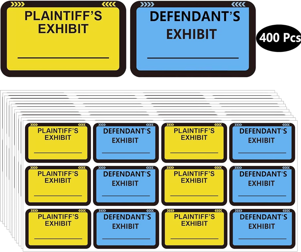 Legal Yellow Plaintiff'S Exhibit Blue Defendant'S Exhibit Stickers 1.65 ...