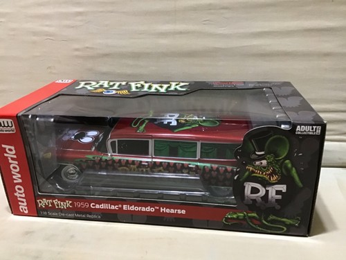 RAT FINK HEARSE BIG DADDY SEWER GREEN 1959 CADILLAC 1/18 AUTO WORLD # ...