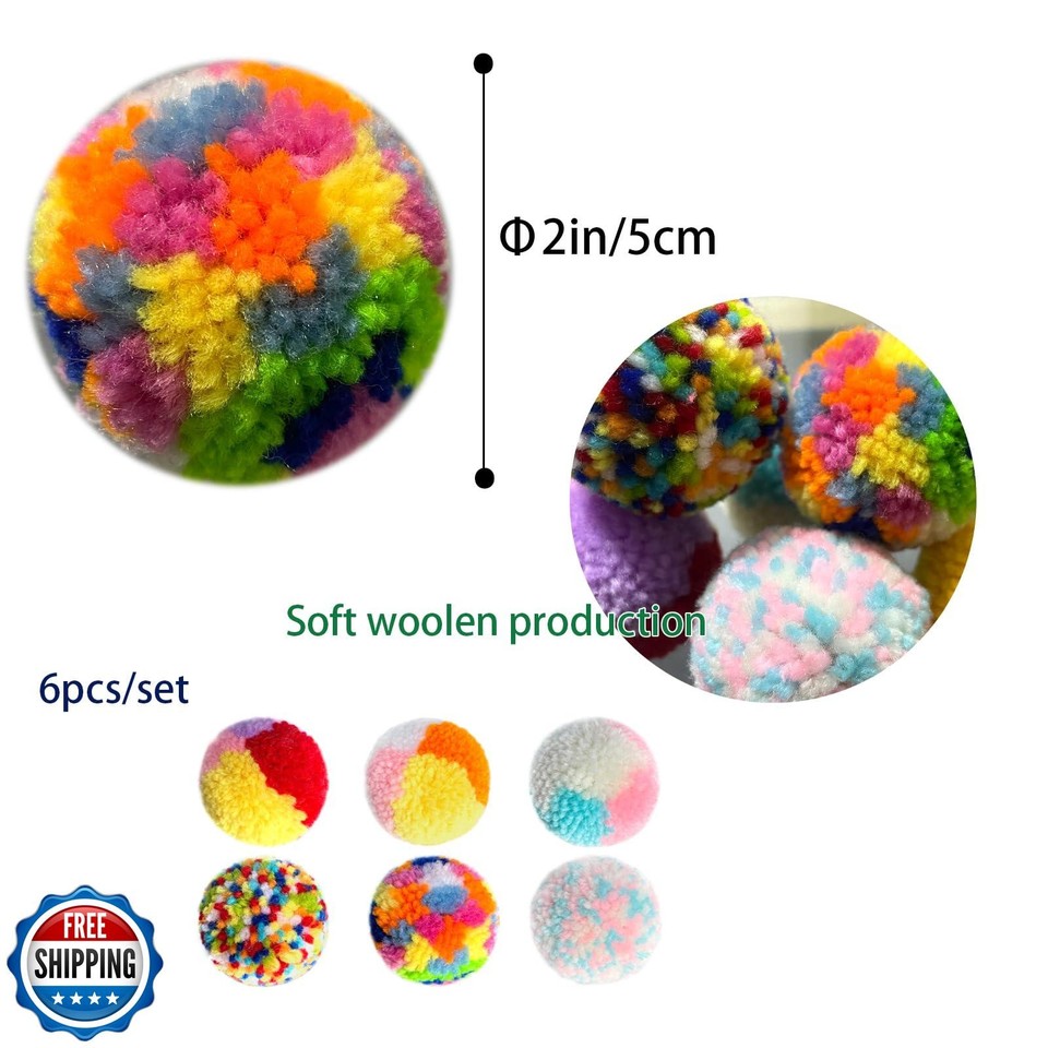YUBONUS Assorted Color cat Toys for Indoor Cats, Woolen Yarn Puffs Pom ...
