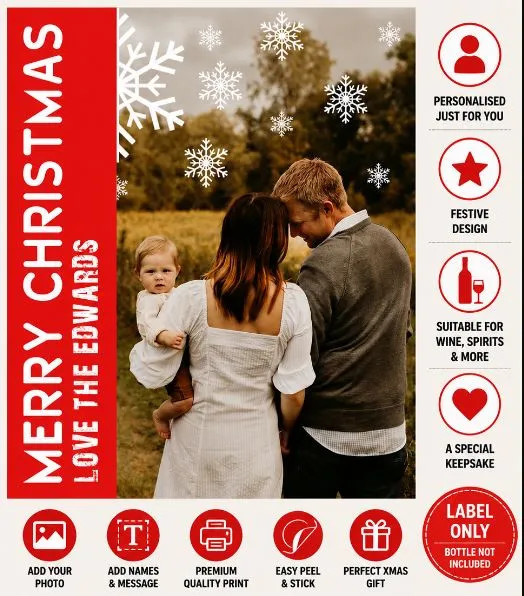 Personalised Christmas Bottle Label Sticker Custom Photo Family Gift ...