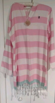 Simply Southern Pink Striped Hooded Sand Free Sun Dress Swim Cover Up S ...