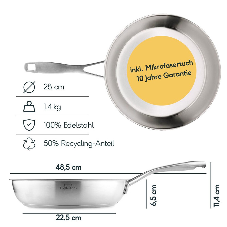 SILBERTHAL Edelstahl Pfanne Unbeschichtet - Induktion - Profi ...