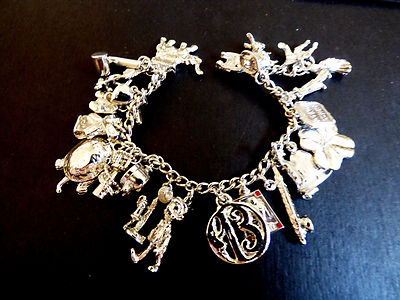 Sterling Silve 23 charms 60g Charm Link Bracelet 7" Travel Good Luck ...