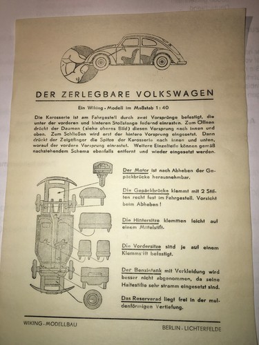 Erklärungsbogen a.Wikingverpackung f. Wikingauto VW Käfer 1:40,WM ...