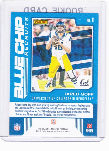 JARED GOFF ROOKIE CARD 2016 Panini Prestige Los Angeles RAMS NFL ...