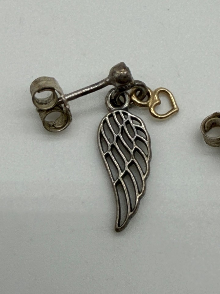 Ale Pandora Sterling Silver CZ Wing and Heart Dangle Earrings, Vintage ...
