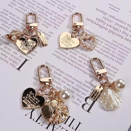 Gold Pendant Handbag Rhinestones Keychain Keyring Shell Purse Charm ...