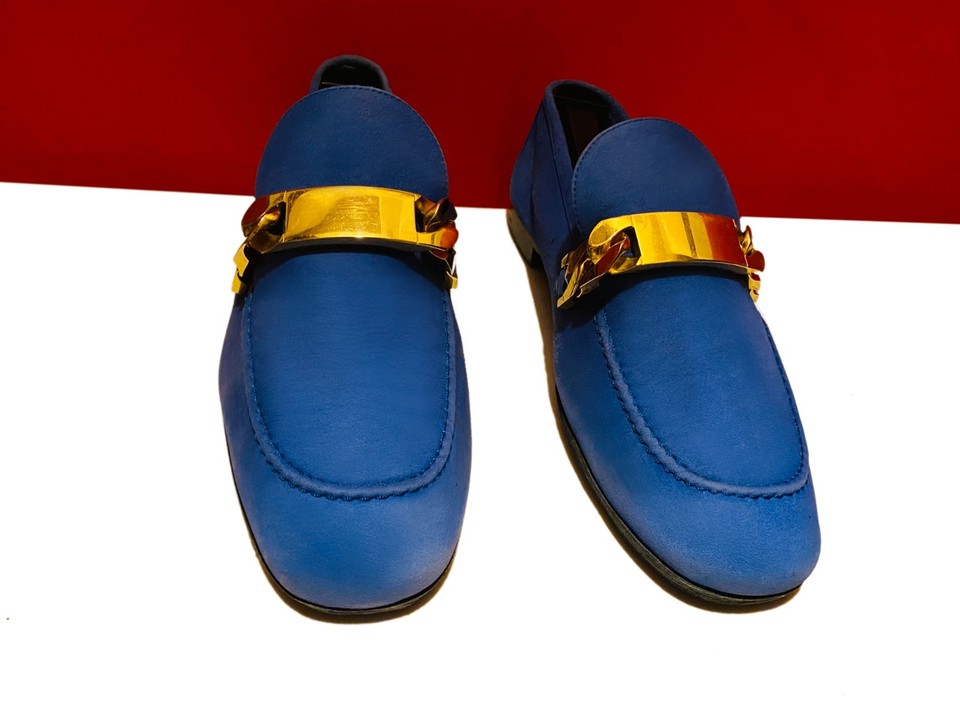 $1589 !! CELINE MEN'S LUXURY LIGHT BLUE SUEDE LOAFERS SHOES MARKED SIZE ...