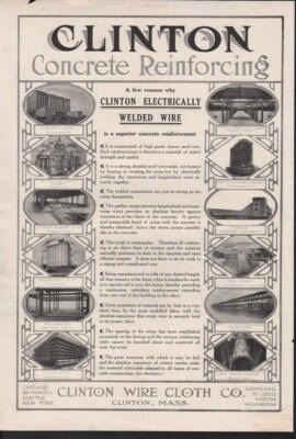 1915 CLINTON WIRE CLOTH CONCRETE REINFORCEMENT INDUSTRY MASSACHUSETTS ...