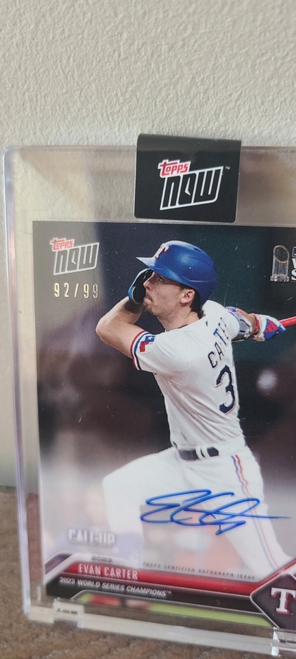 EVAN CARTER *ON-CARD AUTO 92/99. 2023 Topps Now #WS3-A SP WORLD SERIES ...