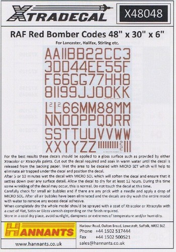 Xtradecal X48048 1/48 RAF WWII 48" x 30" bomber code letters numbers ...