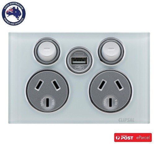 Clipsal Saturn 4025USBC-OM Double General Power Outlet With Single USB ...