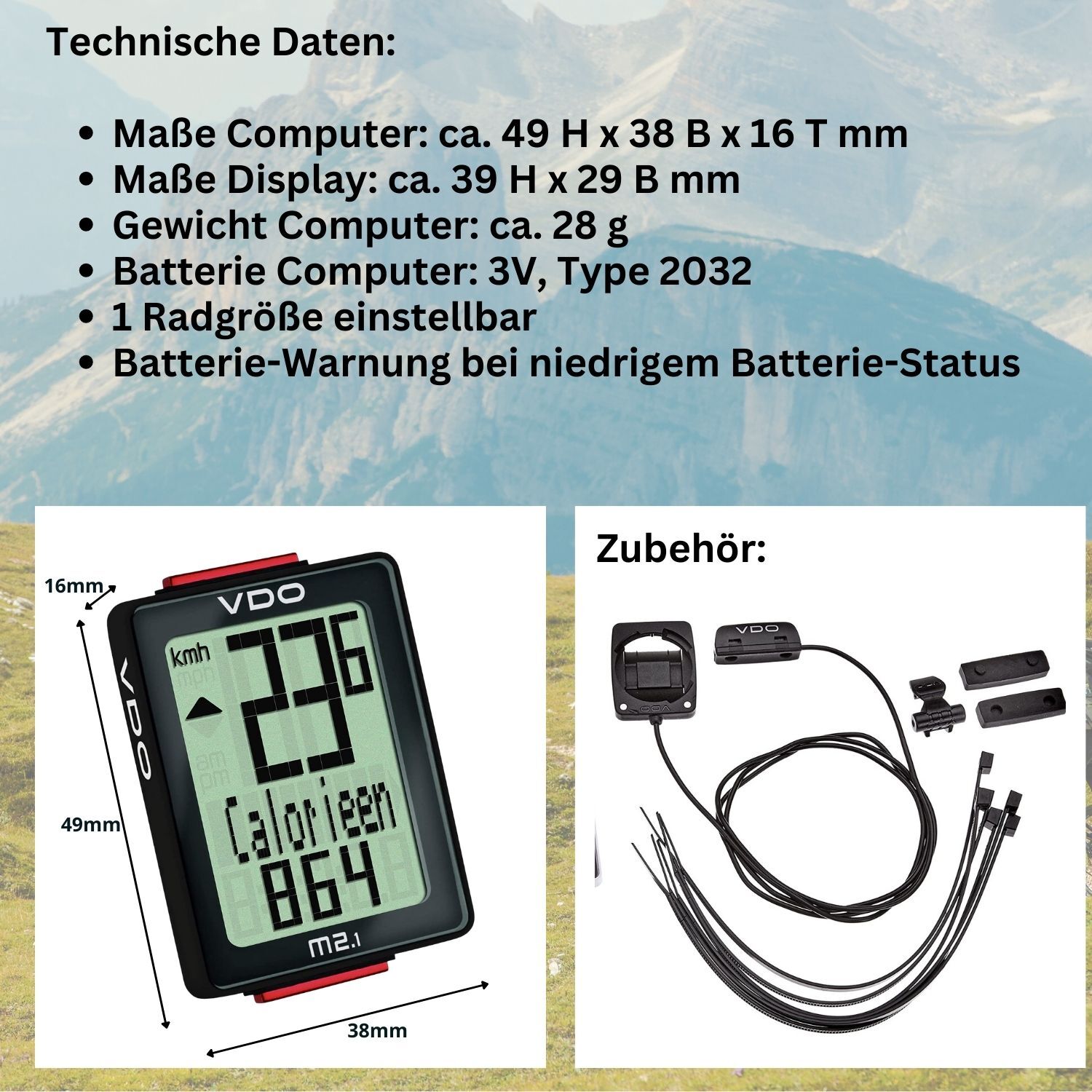 VDO M2.1 WR Fahrradcomputer kabelgebunden 12 Funktionen Radcomputer mit ...