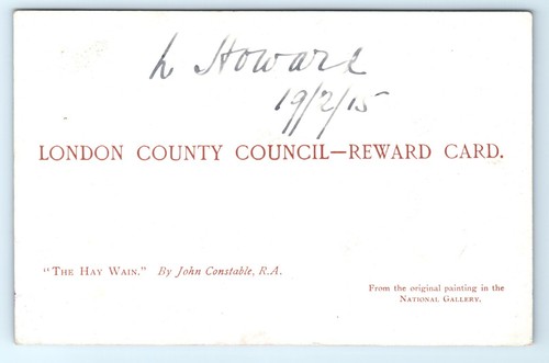 POSTCARD LONDON COUNTY COUNCIL - REWARD CARD - 1915 L HOWARD - THE HAY ...