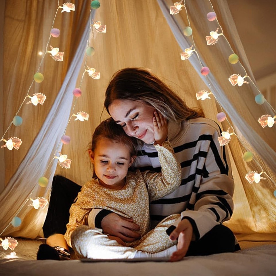 9.85FT Unicorn String Lights Cute Pom Poms Fairy LED String Lights ...