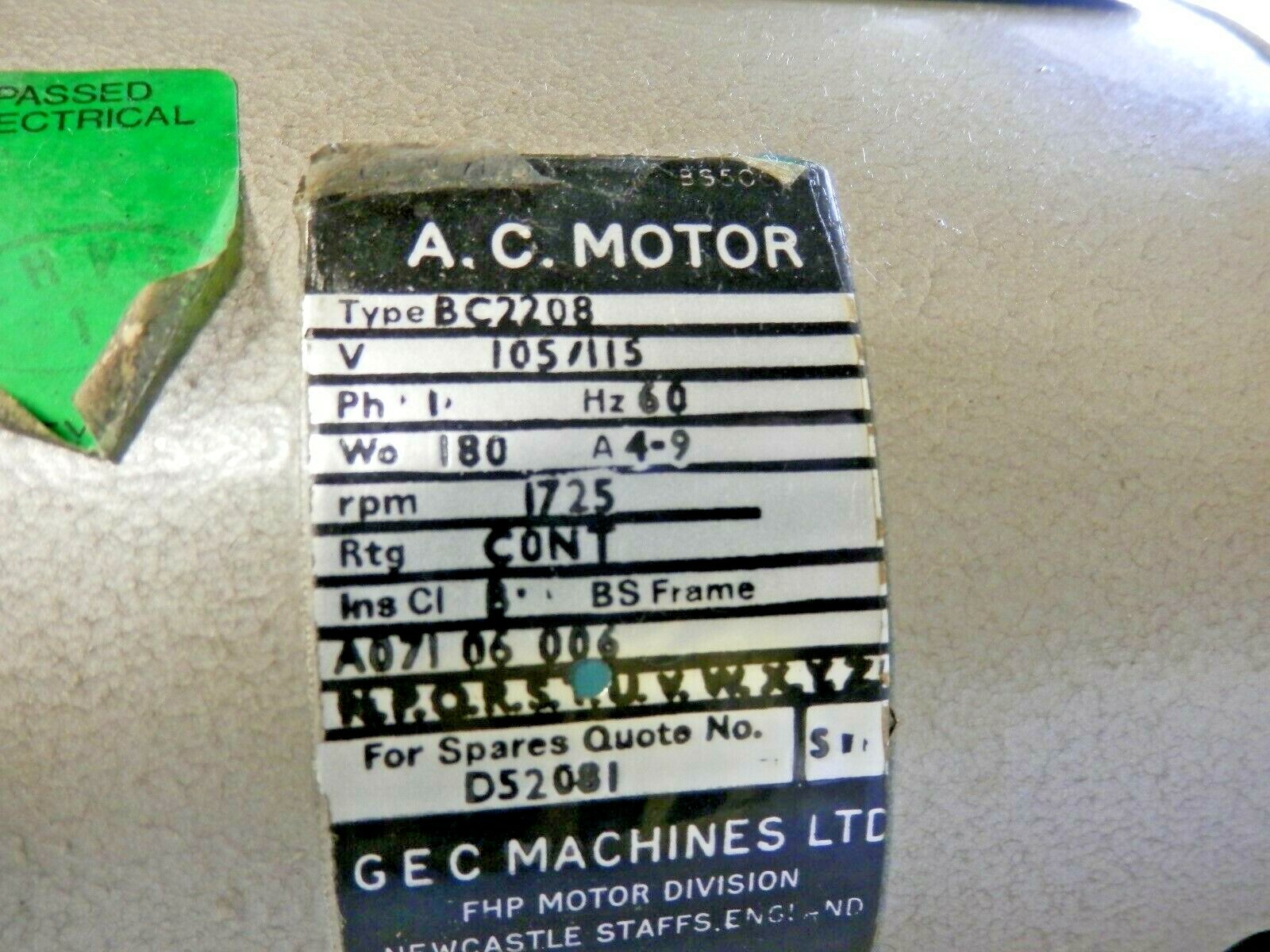 EDWARDS SPEEDIVAC 2 VACUUM PUMP GEC MACHINES AC MOTOR 1Ø 105/115V ...