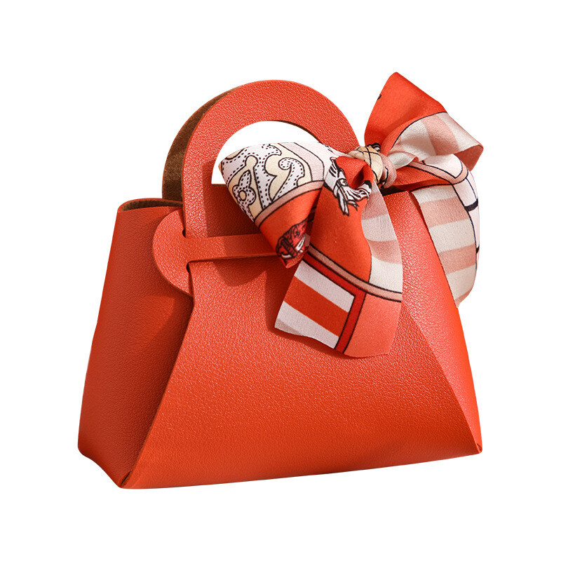 PU Leather Handbag Shape Candy Bag With Ribbon Bow Gift Box Weddiing ...