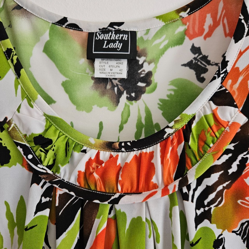 Southern Lady Top Womens Medium Orange Green Floral Bloomcore Loose Fit ...