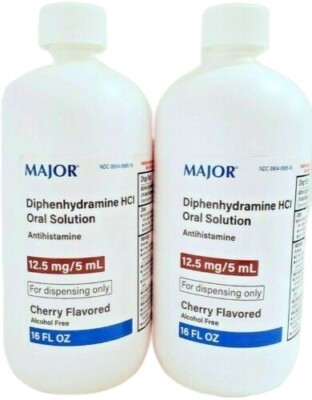 Major Diphenhydramine Liquid 12.5mg/5ml Cherry 16oz ( 2 bottles ...