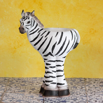 Tall Zebra Planter Resin Safari Animal Decor Flower Plant Pot Display ...