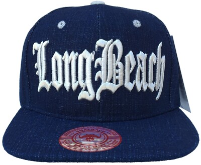 Headchange Long Beach Flat Brim Blue Cap Snap Back Adjustable Punk Rock ...