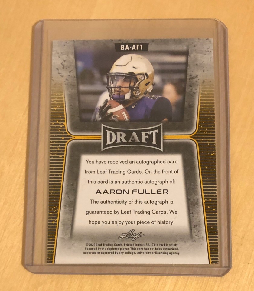 Aaron Fuller 2020 Leaf Draft Auto Washington Huskies Seattle Seahawks ...