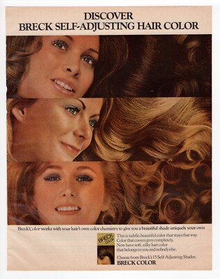 vintage 1970s large size mag print ad BRECK Self-Adjusting Hair Color ...