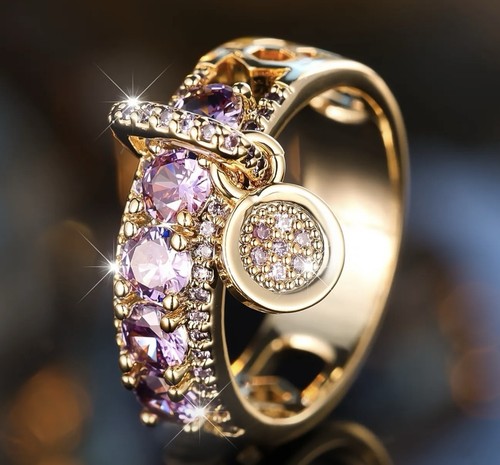 14K Lilac Gold Synthetic Diamond Band Ring Size 12 | eBay