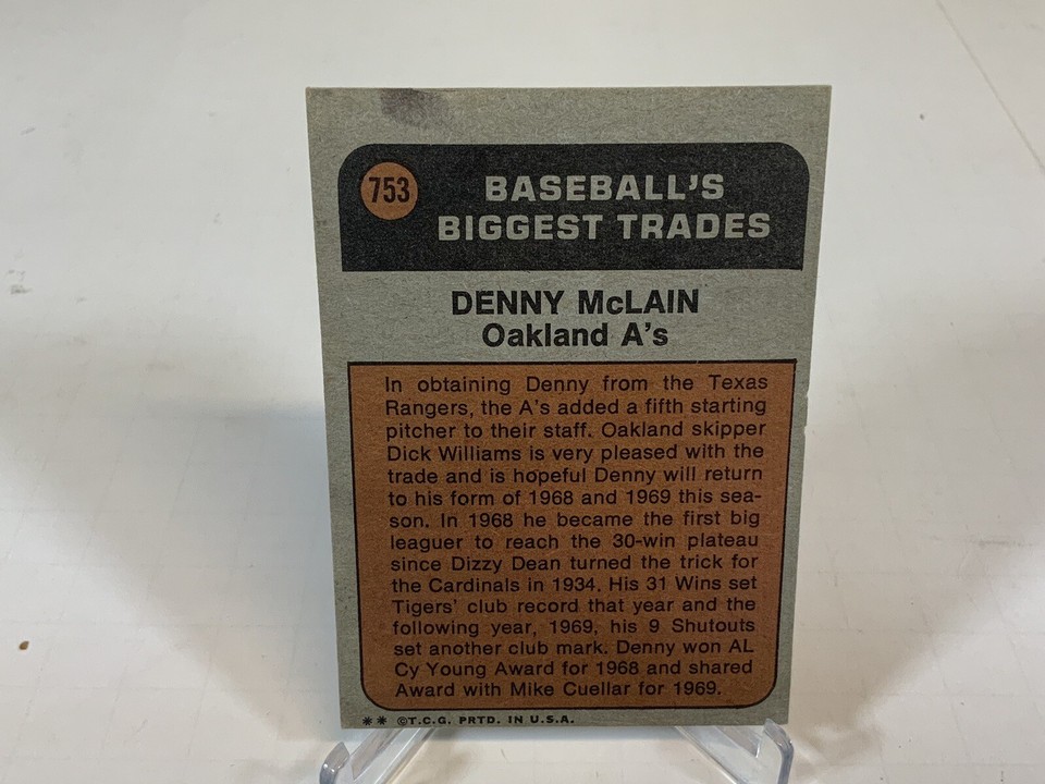 1972 Topps - High # Traded #753 Denny McLain X stain On Front | eBay