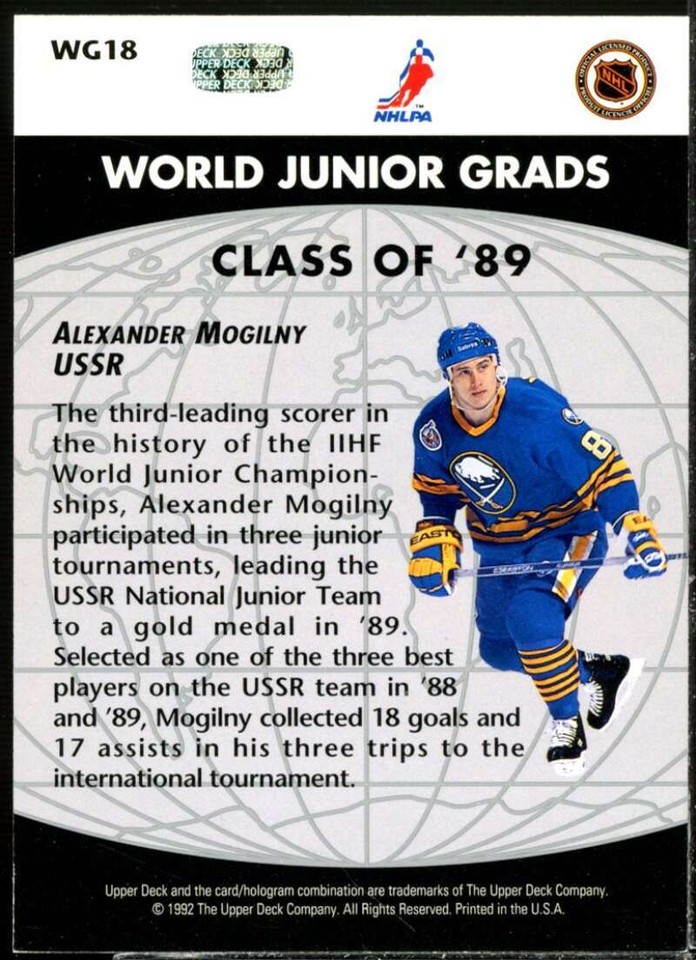 Alexander Mogilny Rookie Card 1992-93 Upper Deck World Junior Grads # ...