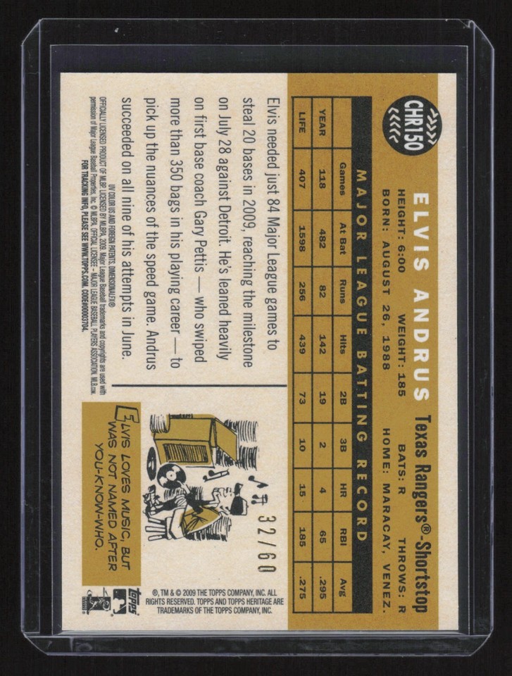 2009 Topps Heritage Elvis Andrus CHR150 Rookie Star Black Chrome ...