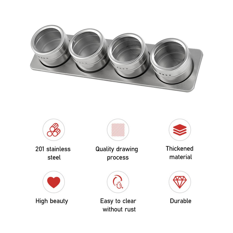 4/6/9/12 Magnetic Spice Jar w Rack Stainless Steel Spice Sauce Storage ...