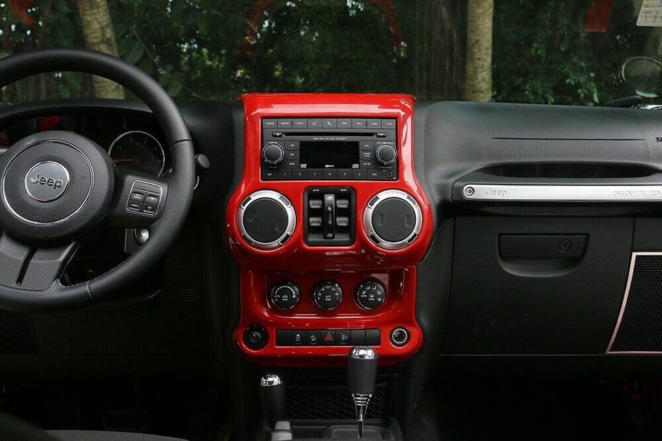 Red Center Console Cover & A/C Switch Panel Trim For Jeep Wrangler JK ...