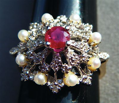 DIAMOND PEARL RUBY 14K GOLD RING Size 7.75 Franklin Mint New | eBay