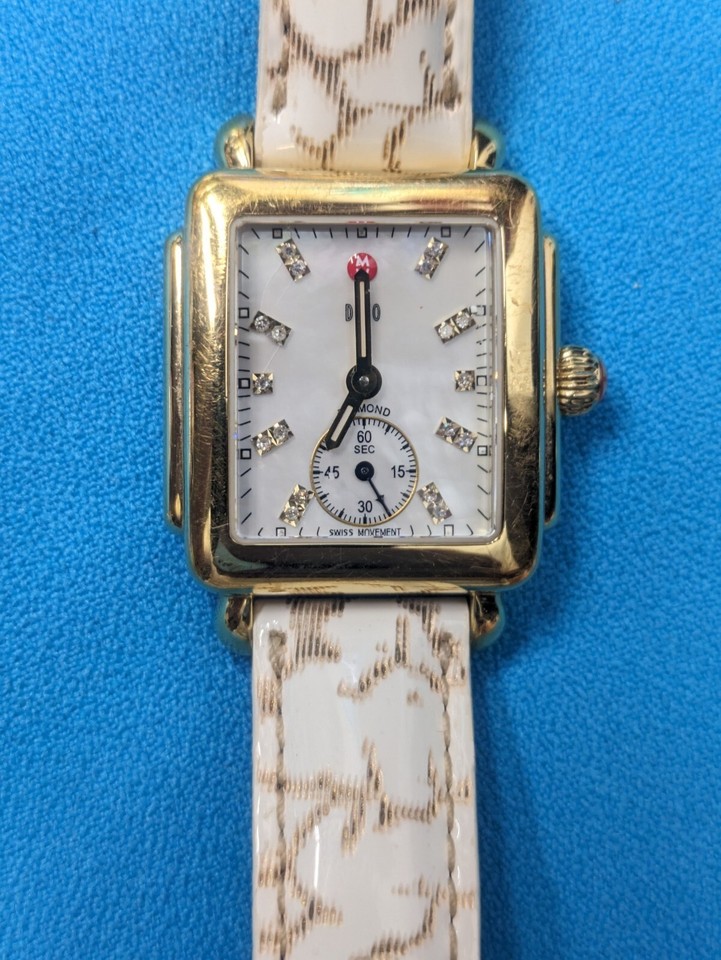 MICHELE Gold Deco 18 Diamond Dial Chronograph Ladies Watch New Battery ...