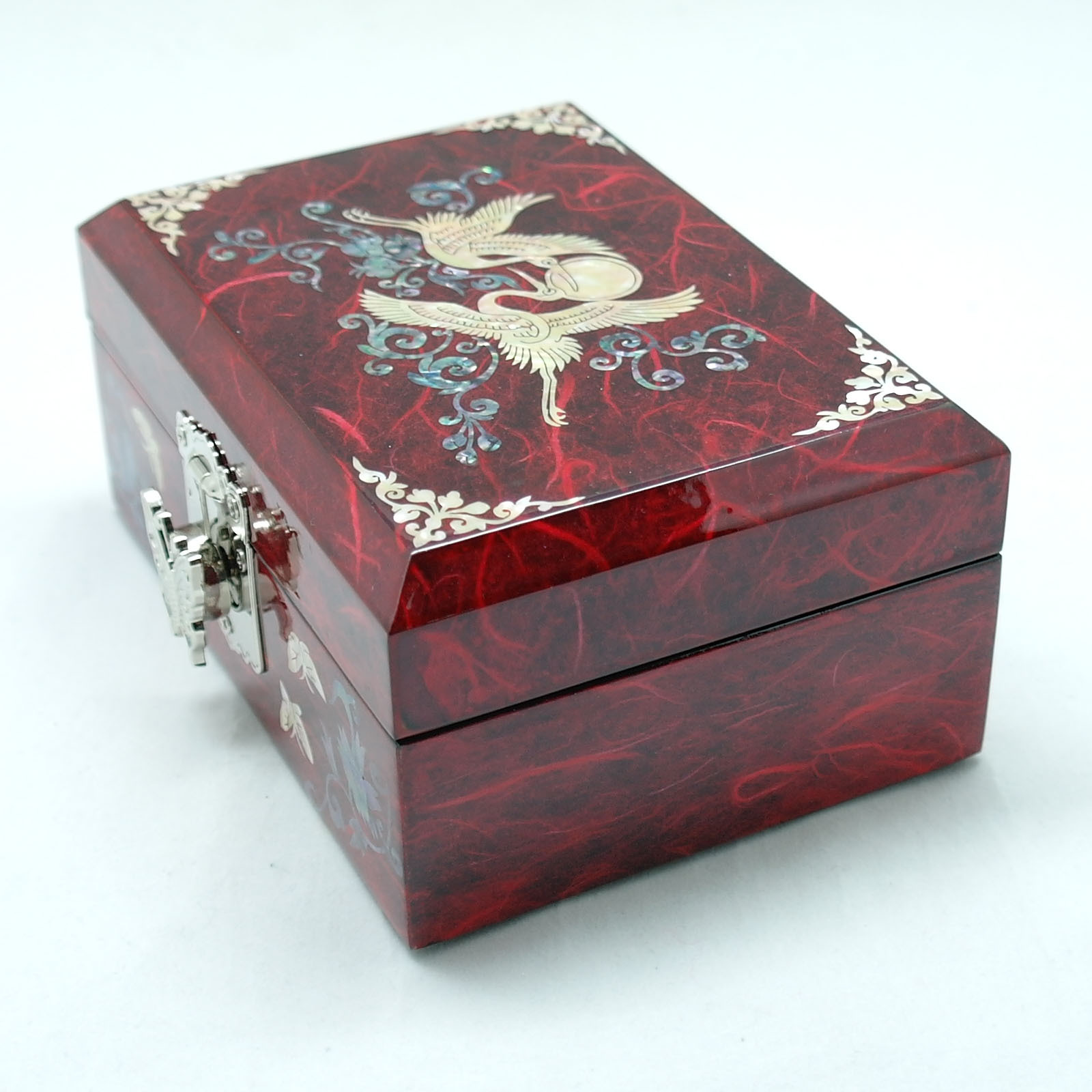 Red color jewelry box inlaid with mother of pearl storage box for ...