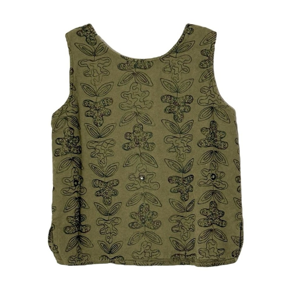 Anu by Natural Boho 100% Cotton Embroidered Tank Top Size XL Olive ...
